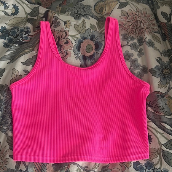 Fleo | Tops | Fleo Large Neon Pink Ribbed Crop Tank | Poshmark